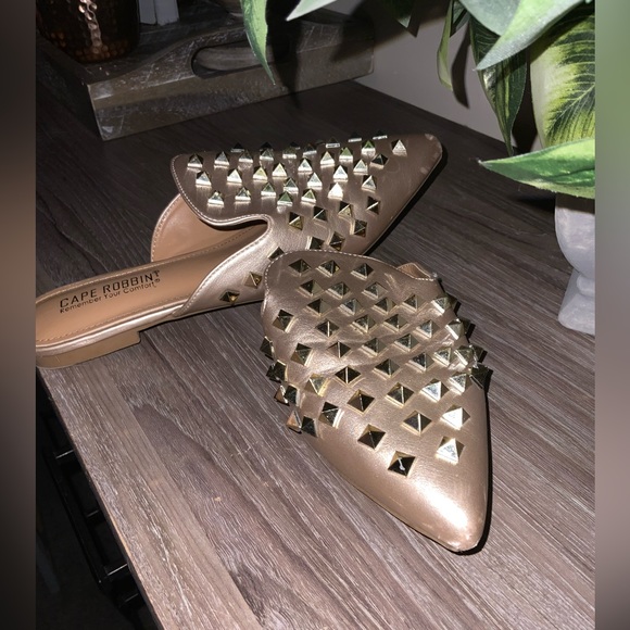 Cape Robbin | Shoes | Cape Robbin Gold And Gold Studded Slip On Flats ...